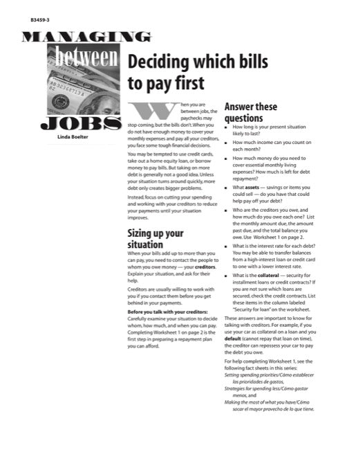 Managing Between Jobs: Deciding Which Bills to Pay First — The Learning ...